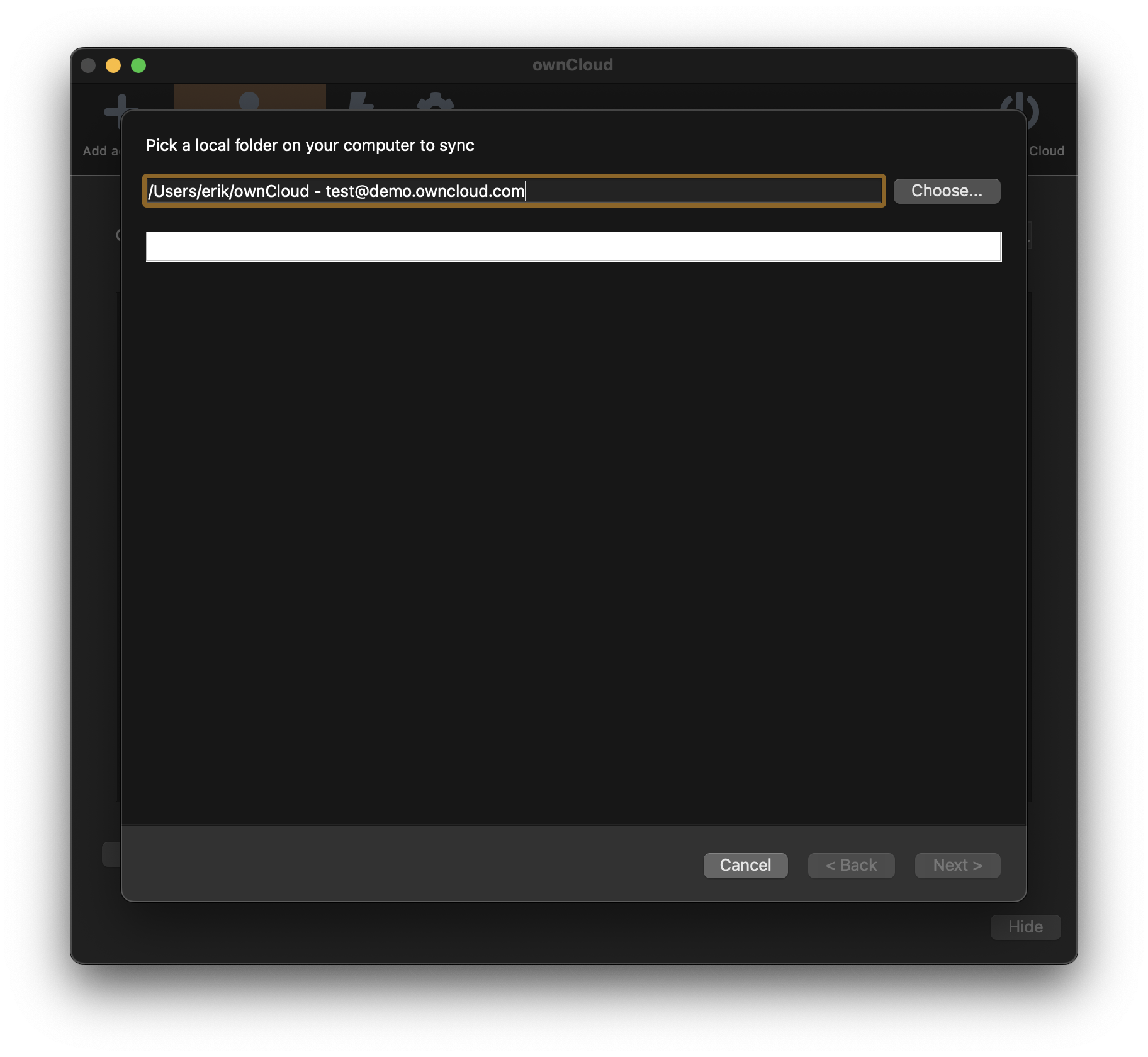 The error message in "Add sync folder" dialog is unreadable on macOS with dark theme · Issue ...