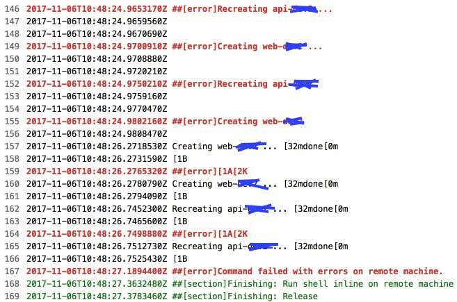 Run shell inline on remote machine, with docker-compose fails the build on regular docker ...