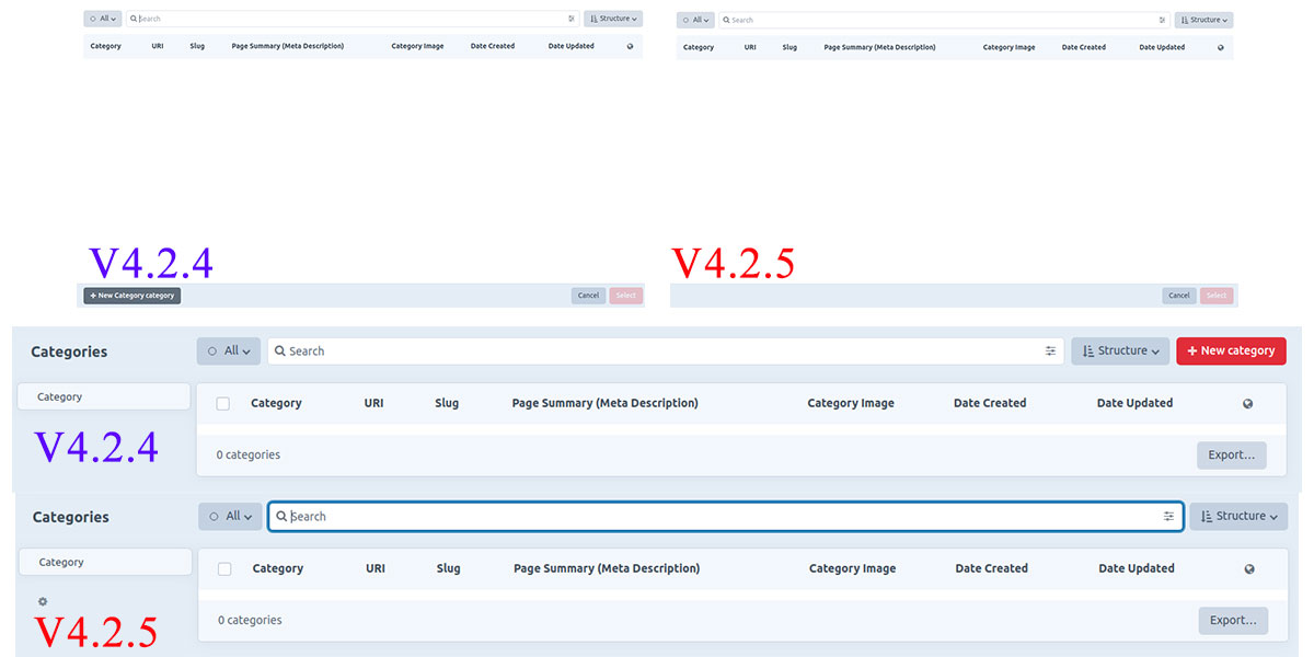[4.2.5]: New Category buttons missing from UI after update · Issue #11977 · craftcms/cms · GitHub