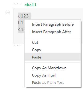 Copying data from Excel to the code block of Marktext, and then pasting it before the newline ...