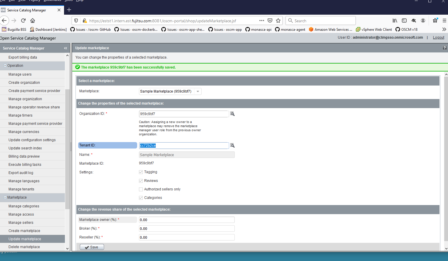 [SSO] update marketplace:the tenant must not be changed, otherwise ...