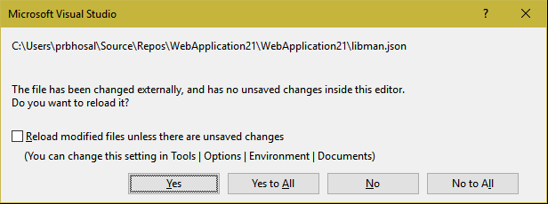 Add Client-Side Library dialog causes VS to show reload file dialog for libman.json · Issue #147 ...