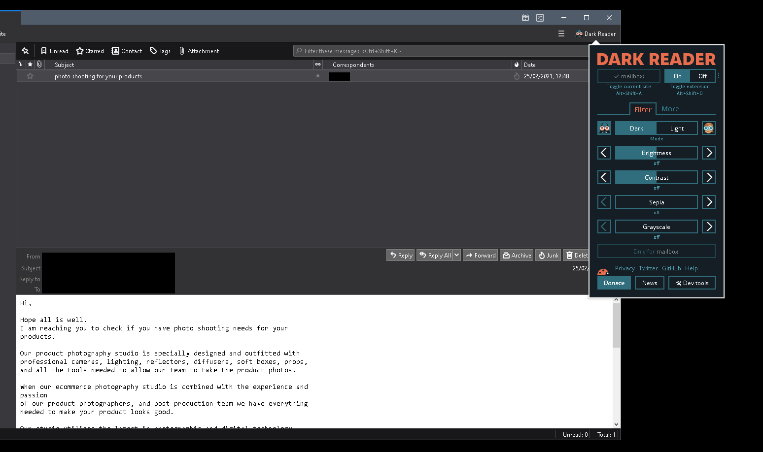 Thunderbird Dark Reader does not make e-mail messages dark · Issue ...