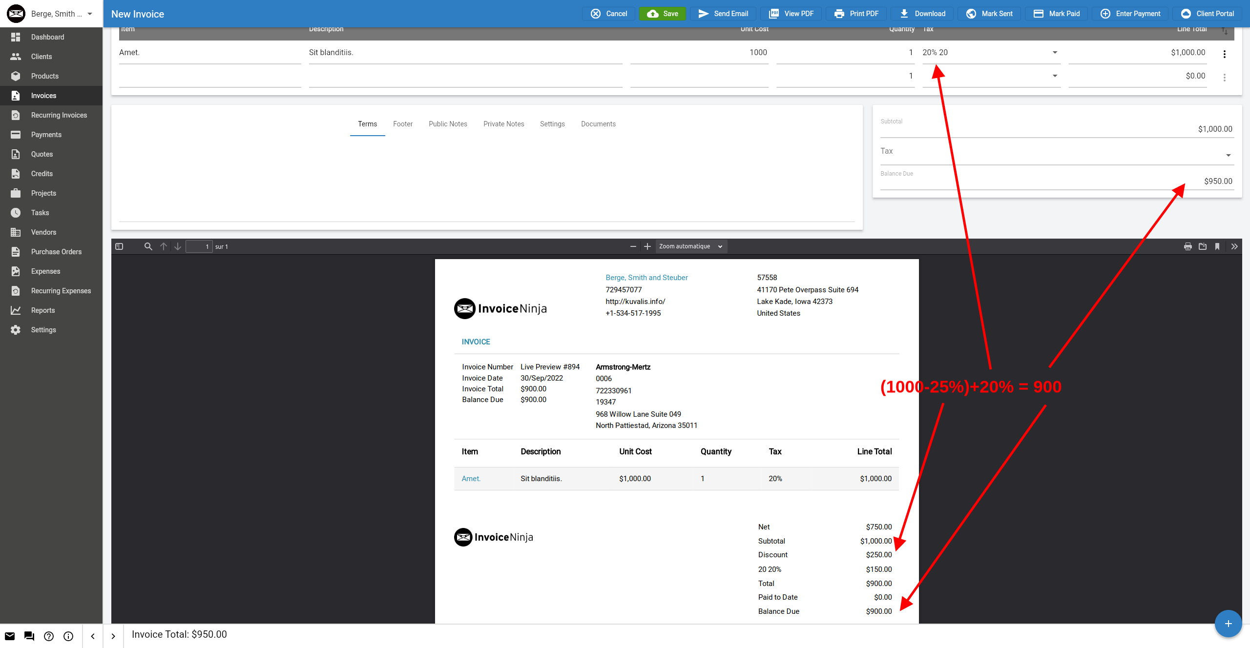 On invoice detail page - Wrong Balance Due (with global percentage discount and product tax ...