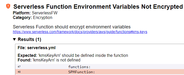False positive error for environment variable encryption using query `serverless_function ...