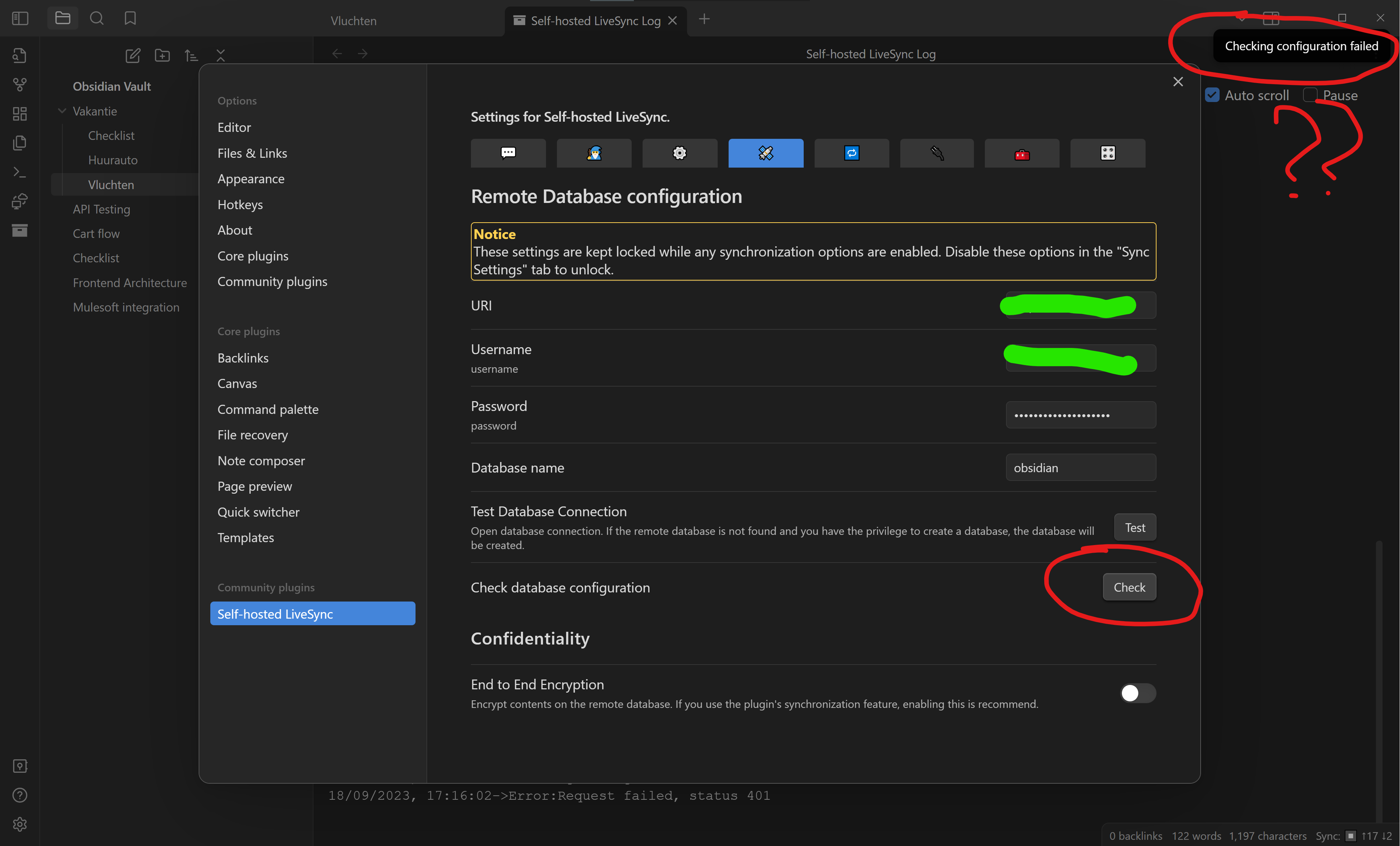 "Checking configuration failed", but syncing works fine, afaict · Issue #288 · vrtmrz/obsidian ...