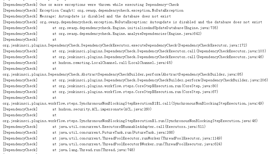 org.owasp.dependencycheck.exception.NoDataException: Autoupdate is disabled and the database ...