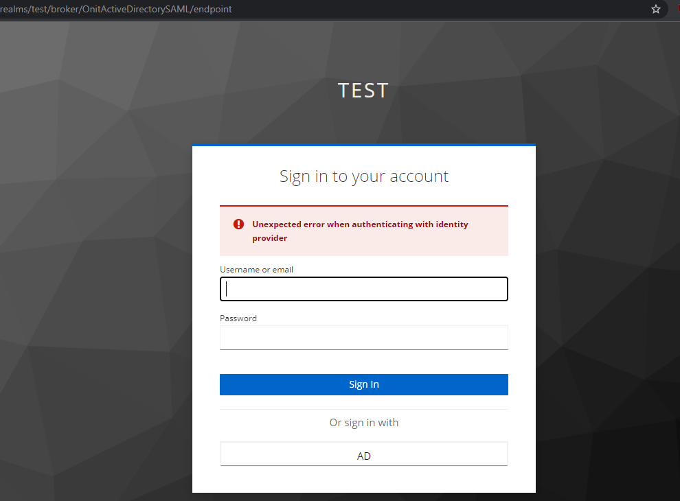 Sign in to your account with SAML integration resulting in "Unexpected error when authenticating ...
