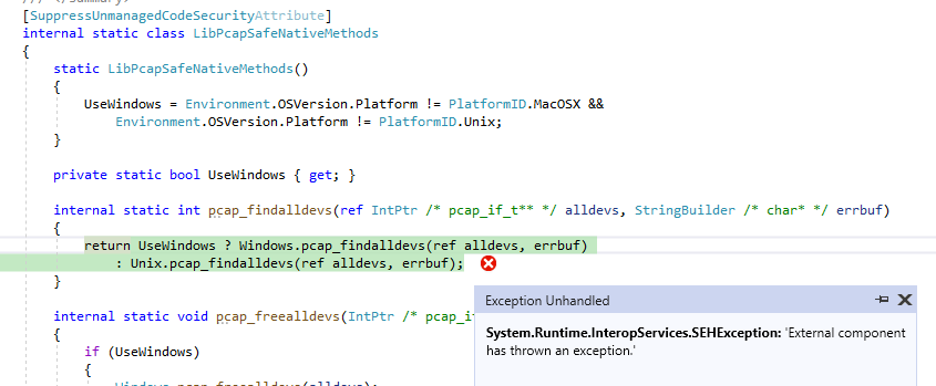 SEHException: 'External component has thrown an exception.' · Issue #85 · dotpcap/sharppcap · GitHub