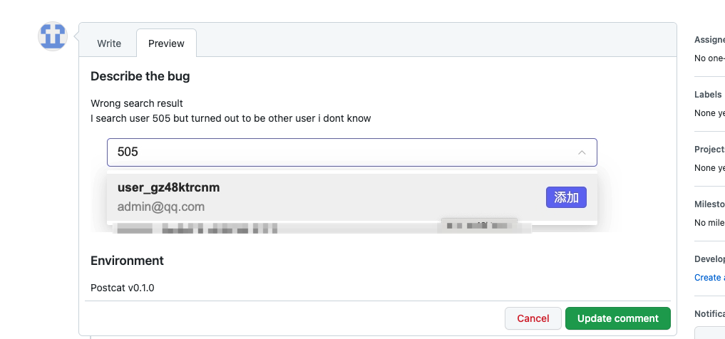 I ssearch a user named 505 but show out to be a wrong one · Issue #233 · Postcatlab/postcat · GitHub