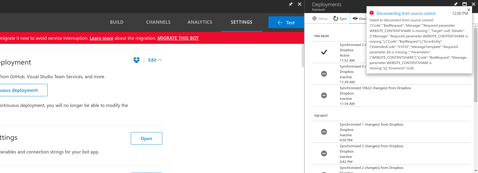 [Node.js, Azure Bot Service] Error 500 when trying to migrate bot · Issue #4470 · microsoft ...