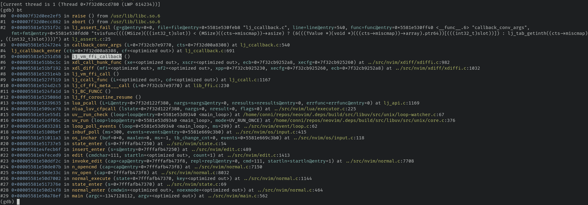 Crashing neovim: LuaJIT ASSERT lj_ccallback.c:540: · Issue #191 · lewis6991/gitsigns.nvim · GitHub