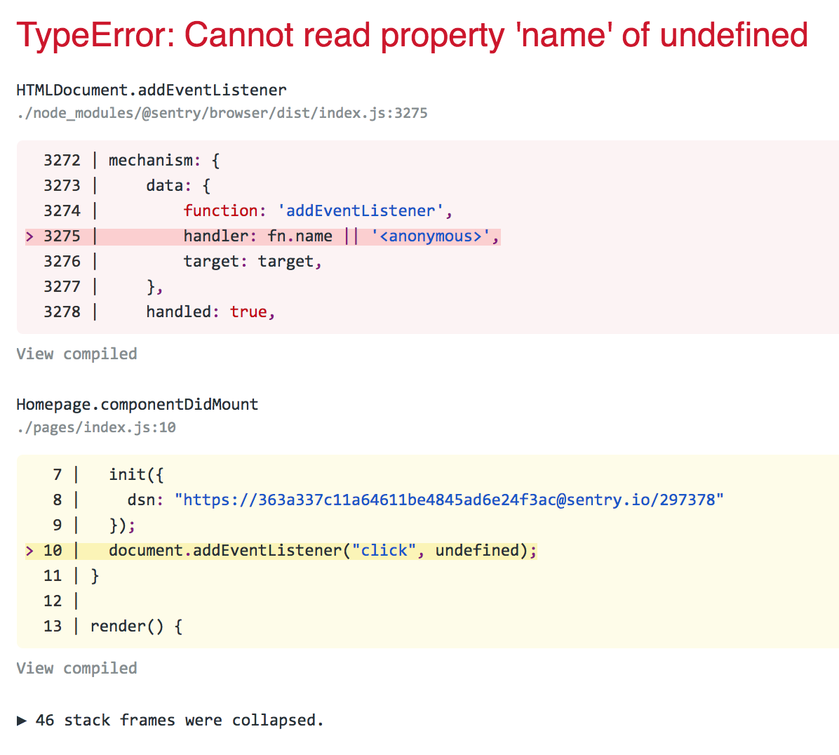 Sentry Crashes When Undefined Is Passed As An Event Listener · Issue 1570 · Getsentrysentry