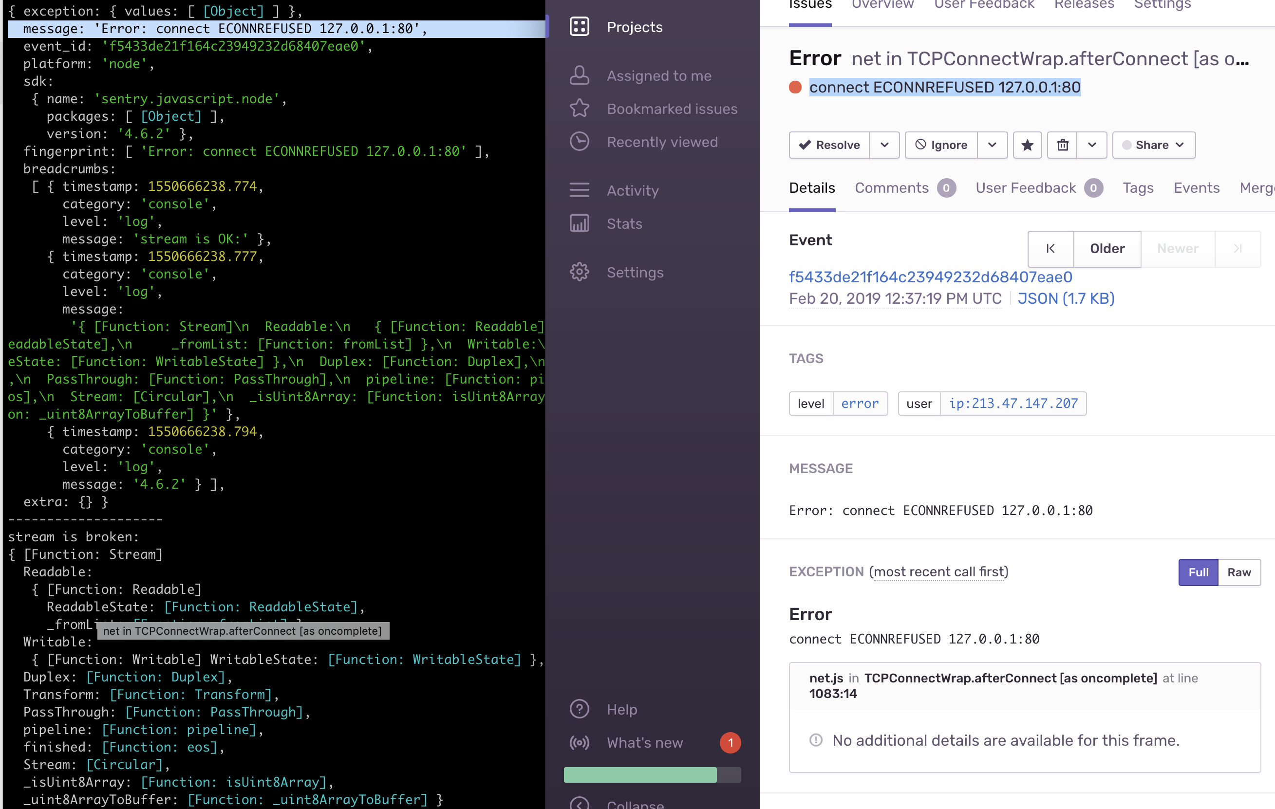 capturing axios error breaks internal Stream node object · Issue #1911 ...