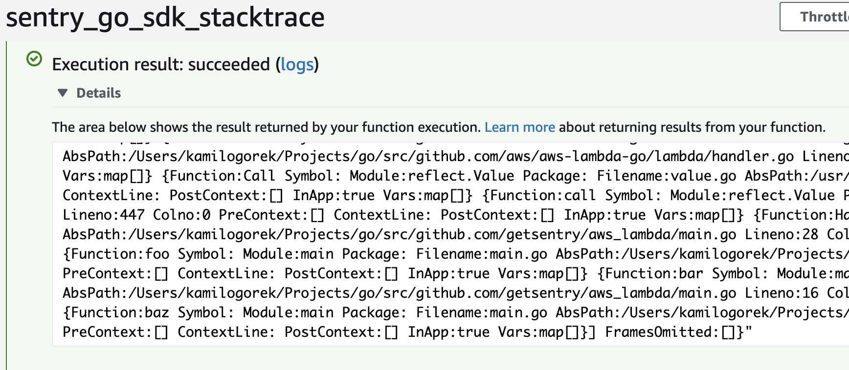 Stacktraces are empty in AWS Lambda · Issue #12 · getsentry/sentry-go · GitHub