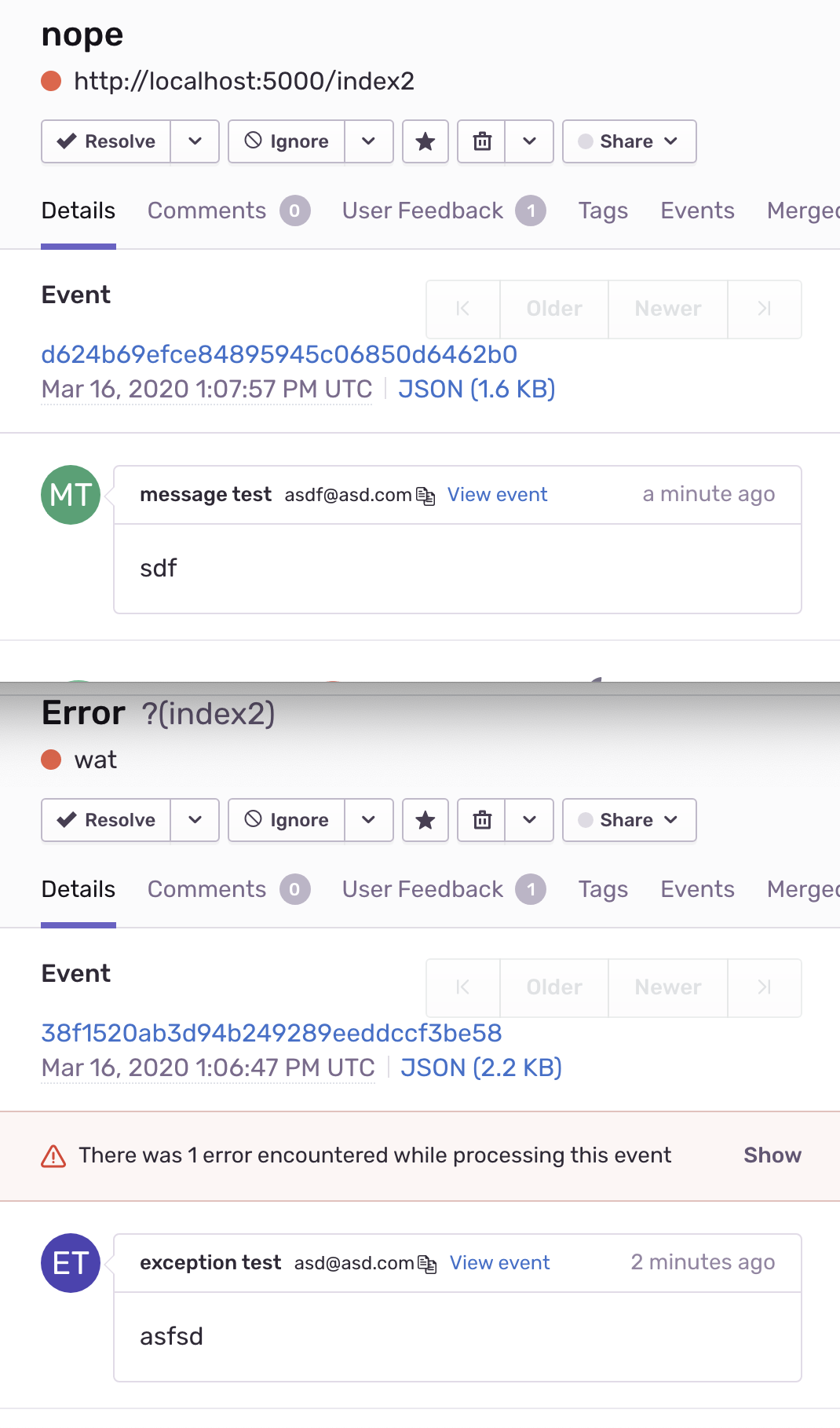 User Feedback Send To Id From `captureevent` Not Showing Up In Sentry