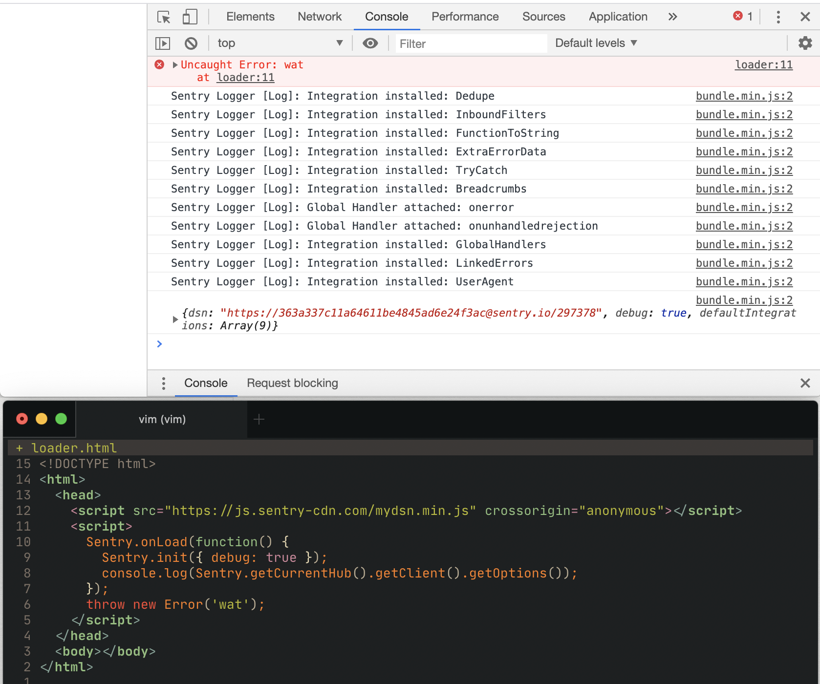 When Using Loader To Load Sentry Sdk Passing In Debug Parameter Doesnt Print To Console 8575