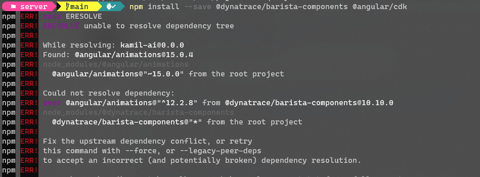 Installation error with Angular version 15 · Issue #2635 · dynatrace-oss/barista · GitHub