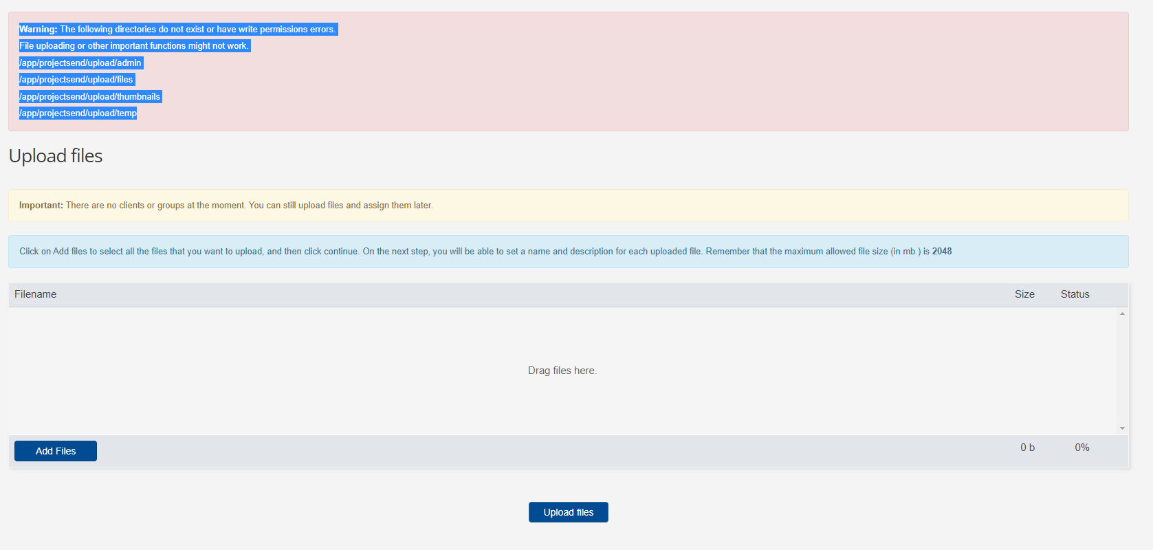 Unable To Upload Files · Issue 1055 · Projectsend Projectsend · Github