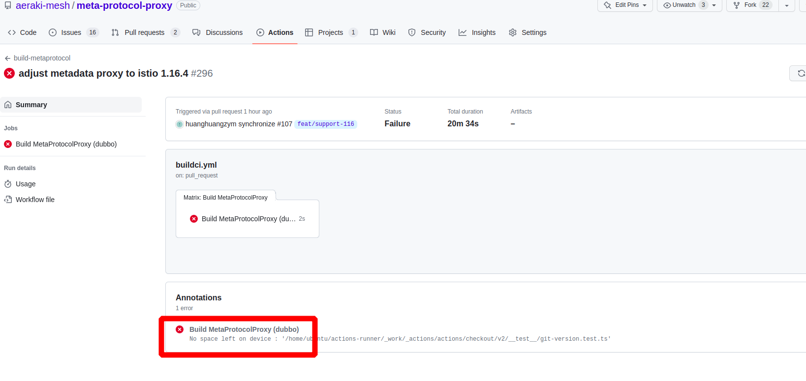 the build ci host has no more space · Issue #109 · aeraki-mesh/meta-protocol-proxy · GitHub