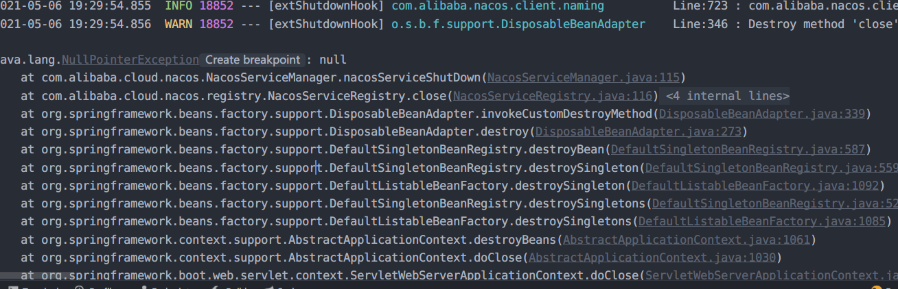 结束进程的时候NacosServiceManager.nacosServiceShutDown 报NPE · Issue #5588 · alibaba/nacos · GitHub