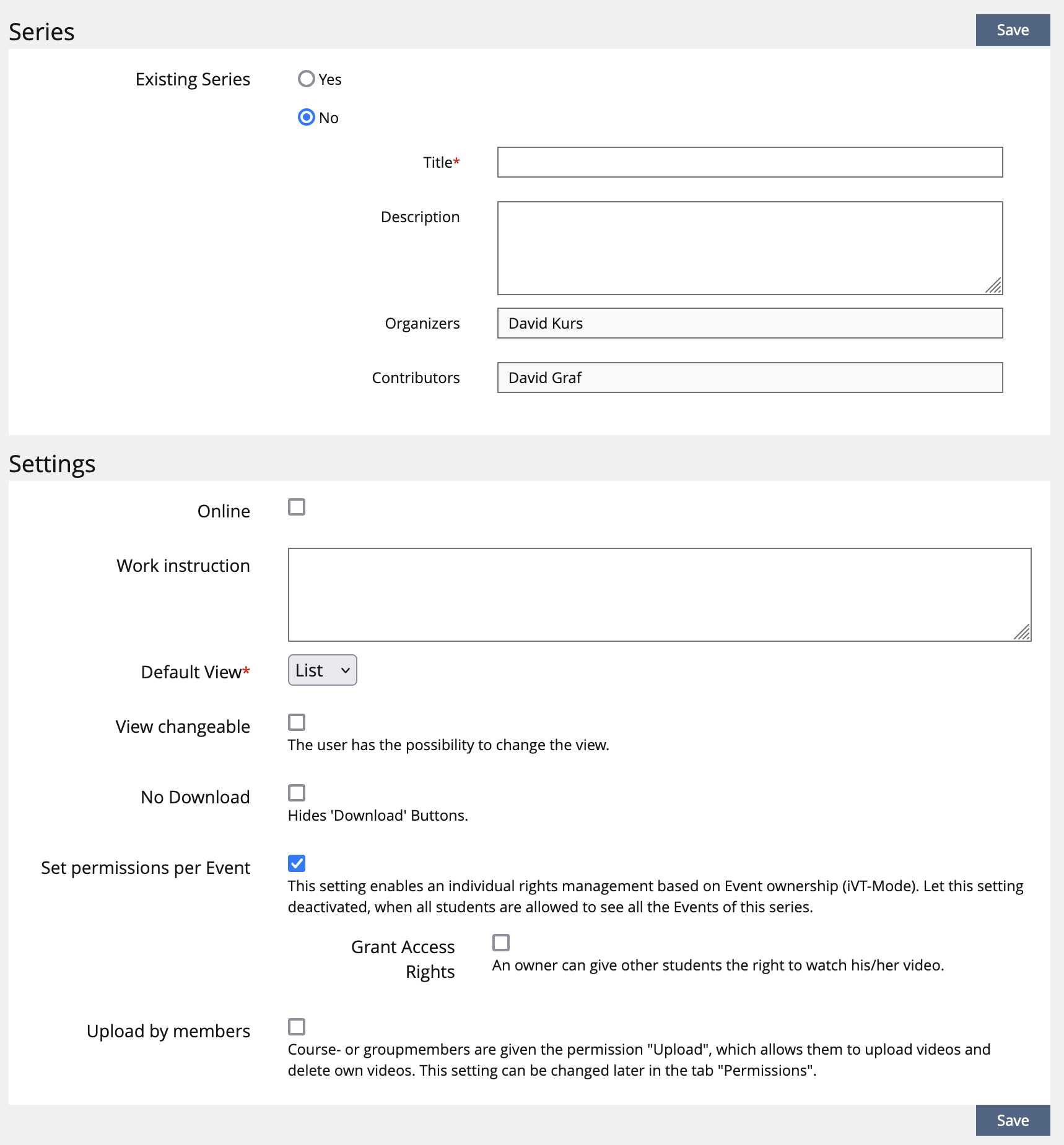 Creating A Opencast Series The Option Set Permissions For An Event Should Be Deactivated By