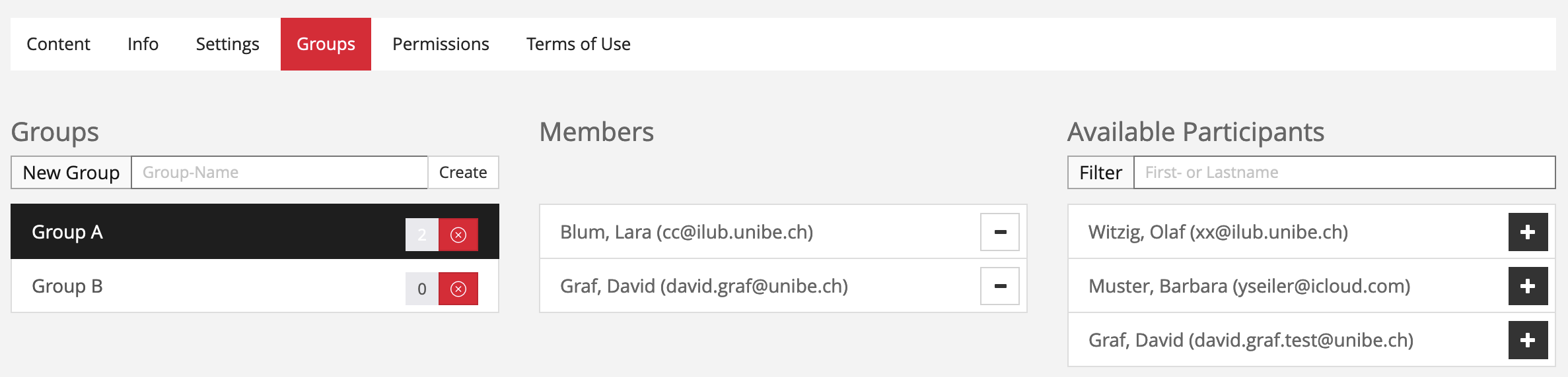 Individual rights management: When creating groups, all available participants should be shown ...
