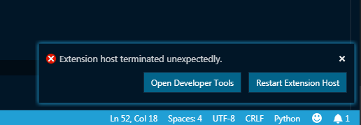 [ Crash ] - Extension Host Terminated Unexpectedly - extensionService terminated. · Issue #71036 ...