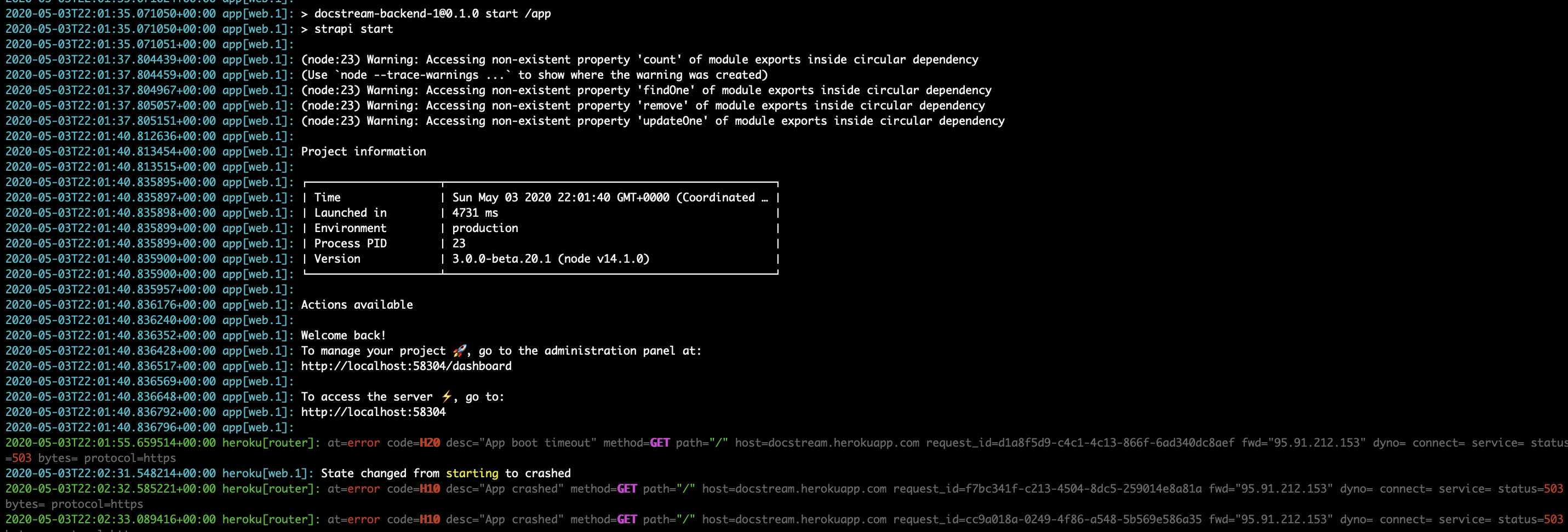 Deployment failed on Heroku after upgrading to 3.0.0-beta.20.1, Locally ...