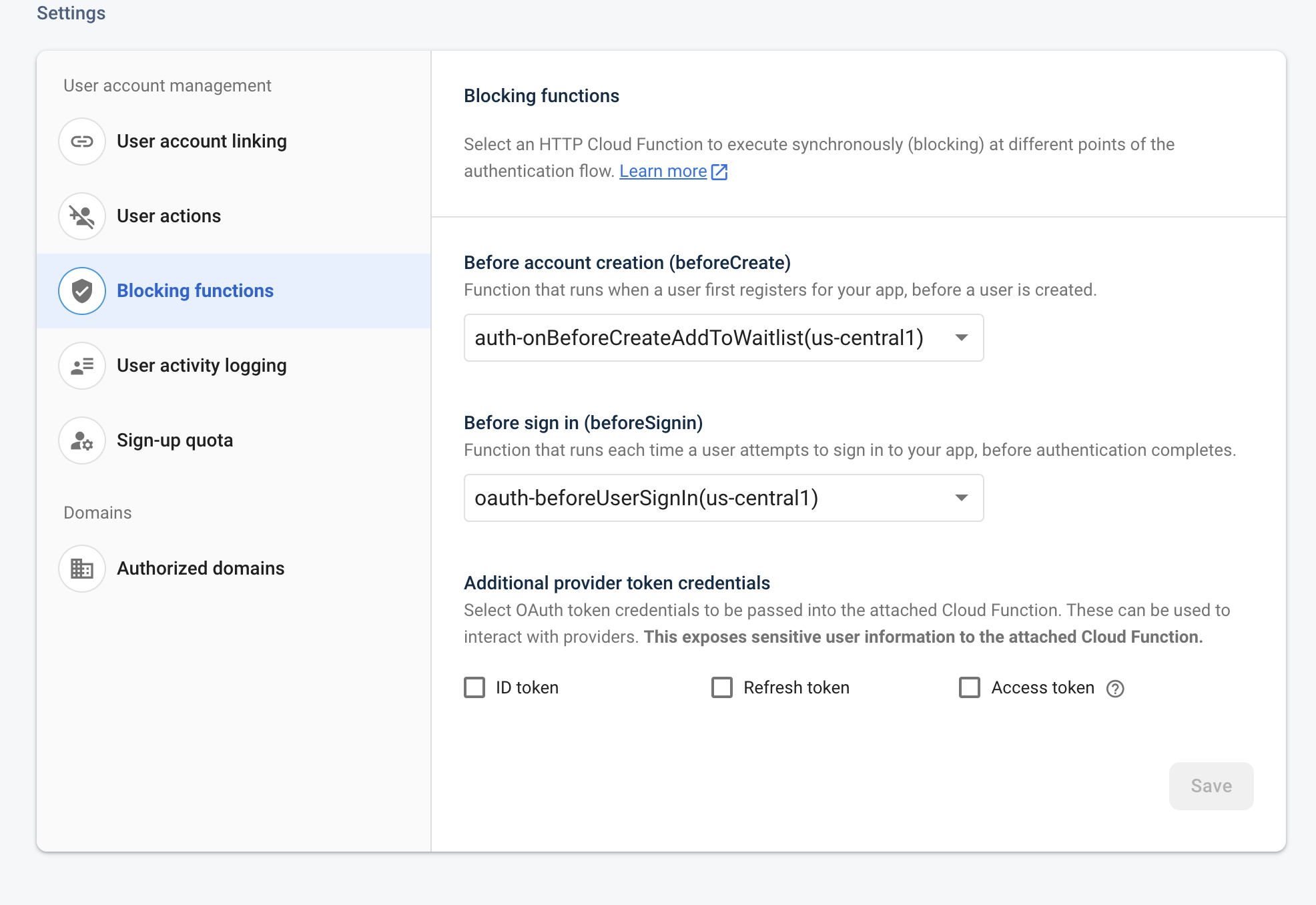 On Every Blocking Function Deploy, Additional provider token credentials options are reset ...