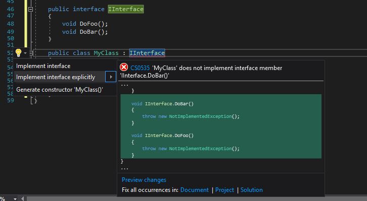 Terrible code completion suggestion for implementing interface explicitly. · Issue #24993 ...