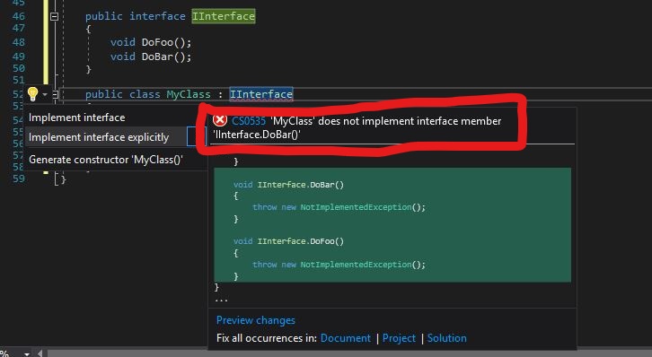 Terrible code completion suggestion for implementing interface explicitly. · Issue #24993 ...