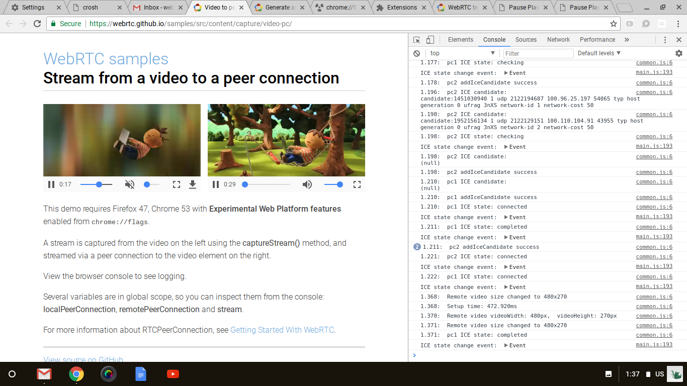 [Stream capture from video element to video element and peer connection ...