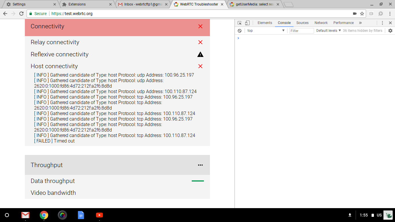 Relay And Host Connectivity Tests Failing In The First Run Of Webrtc Troubleshooter Tests On