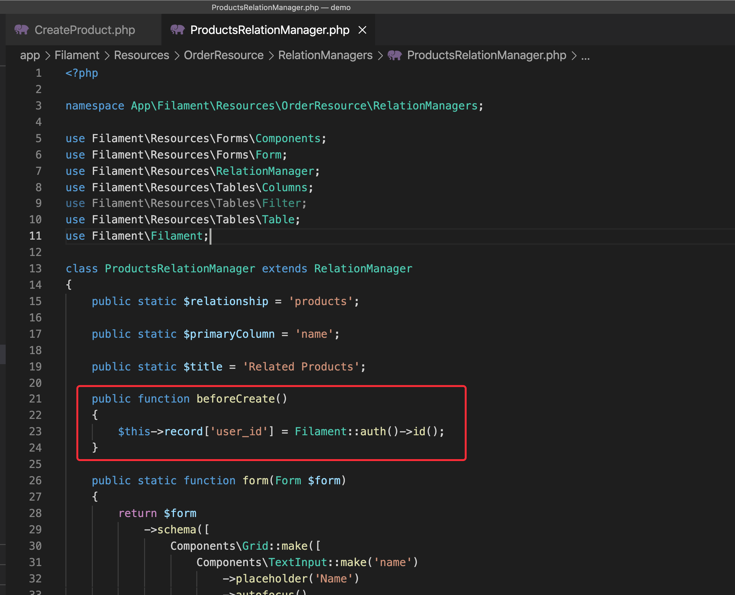 can't use hook method in RelationManager. · Issue #420 · filamentphp/filament · GitHub