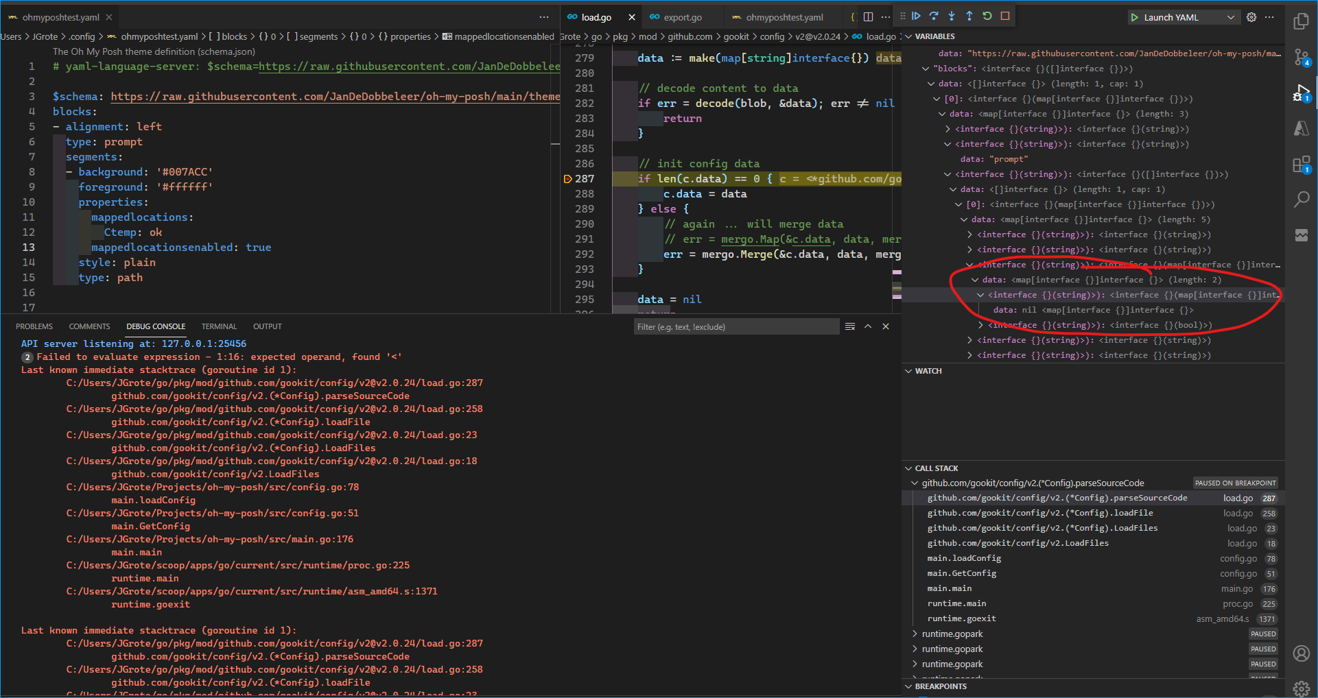 Opening deeply nested interfaces failed with "expected operand, found