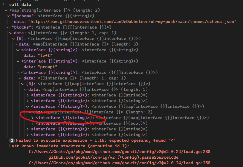 Opening deeply nested interfaces failed with "expected operand, found