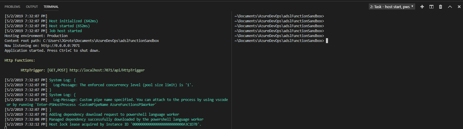 Feature Request Azure Functions Debug Split Terminal Option · Issue