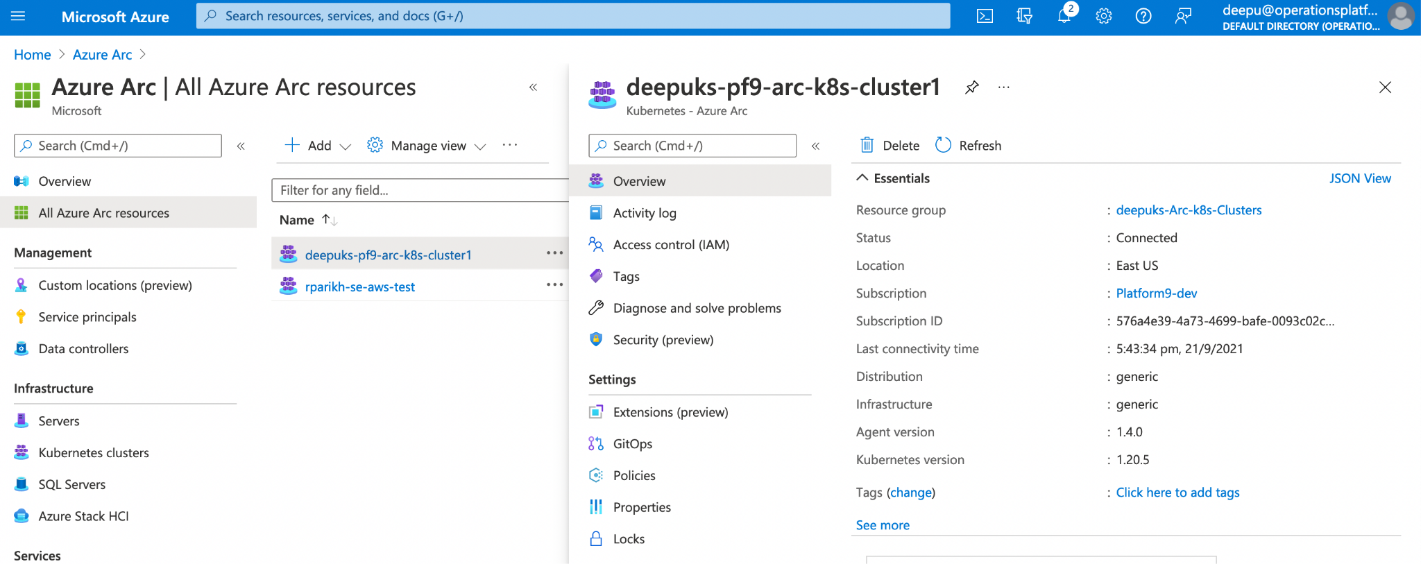 Scenario For Azure Arc Enabled Kubernetes Environment Based On Platform9 Managed Kubernetes