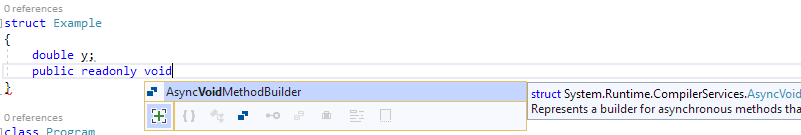 IntelliSense should suggest `void` return type when defining a readonly struct method · Issue ...