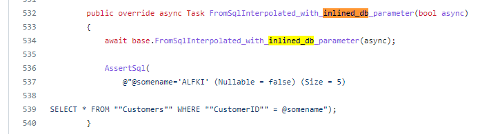 FromSqlParameterExpandingExpressionVisitor incorrect works with (invariant) parameterName ...