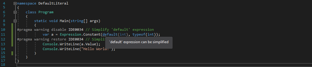 Suppressing Ide0034 Does Not Work Correctly · Issue 22506 · Dotnetroslyn · Github