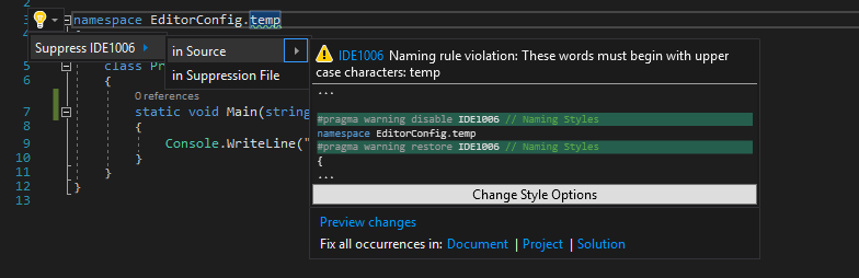 Editorconfig Code Fix For Naming Violation In Subnamespace Is Missing · Issue 28437 · Dotnet
