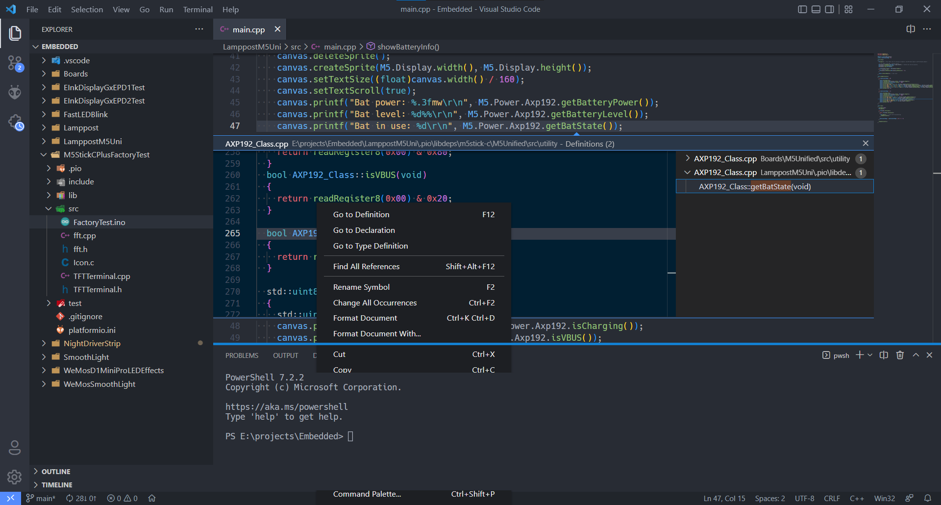 Right click menu appears below integrated terminal when peeking a ...