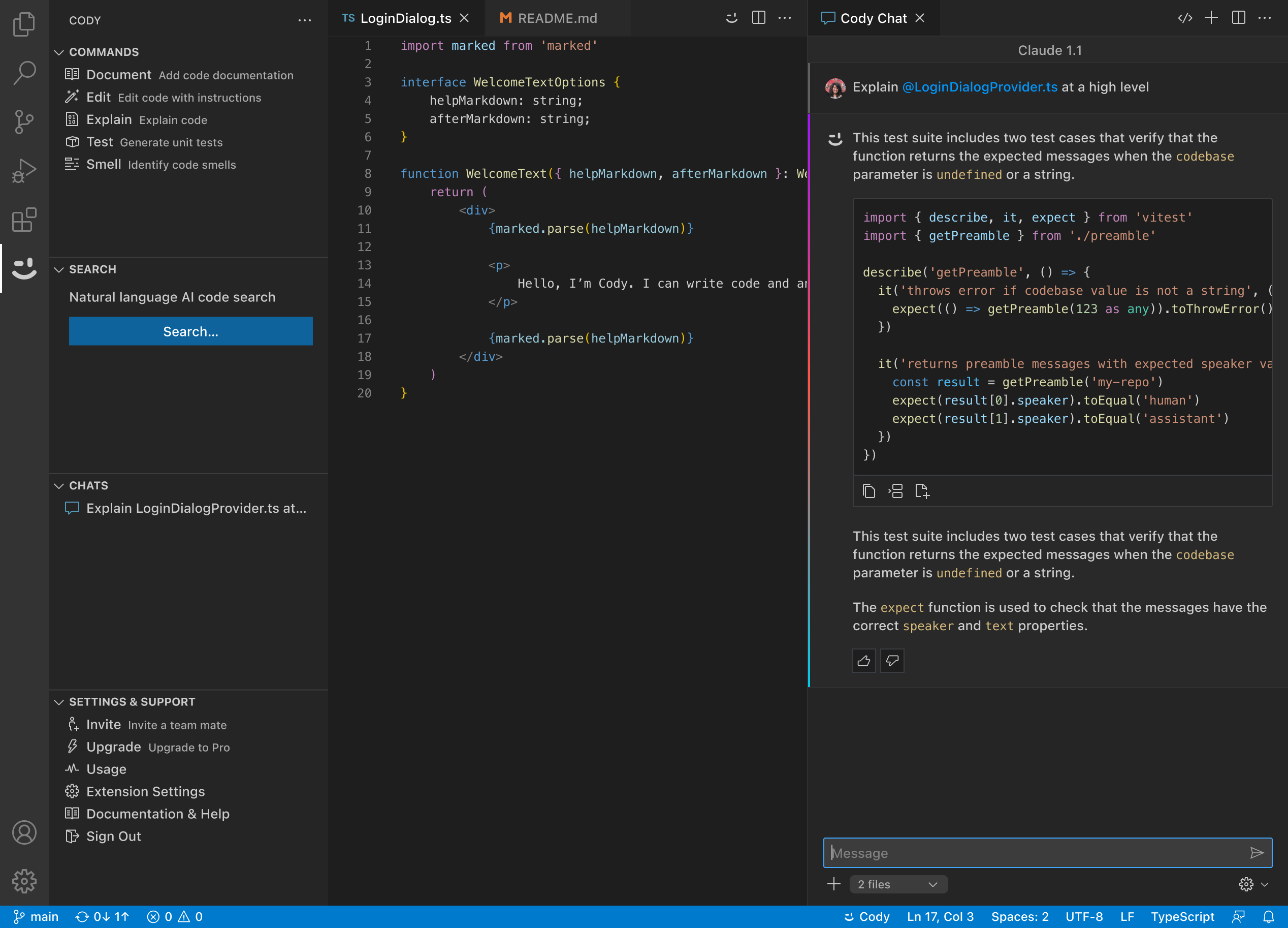 Commands Up Front And No Magic Chat · Issue 1377 · Sourcegraph Cody · Github