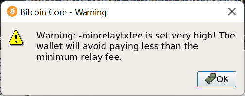 Setting minrelaytxfee to 1/10th of the default gives an error that it ...