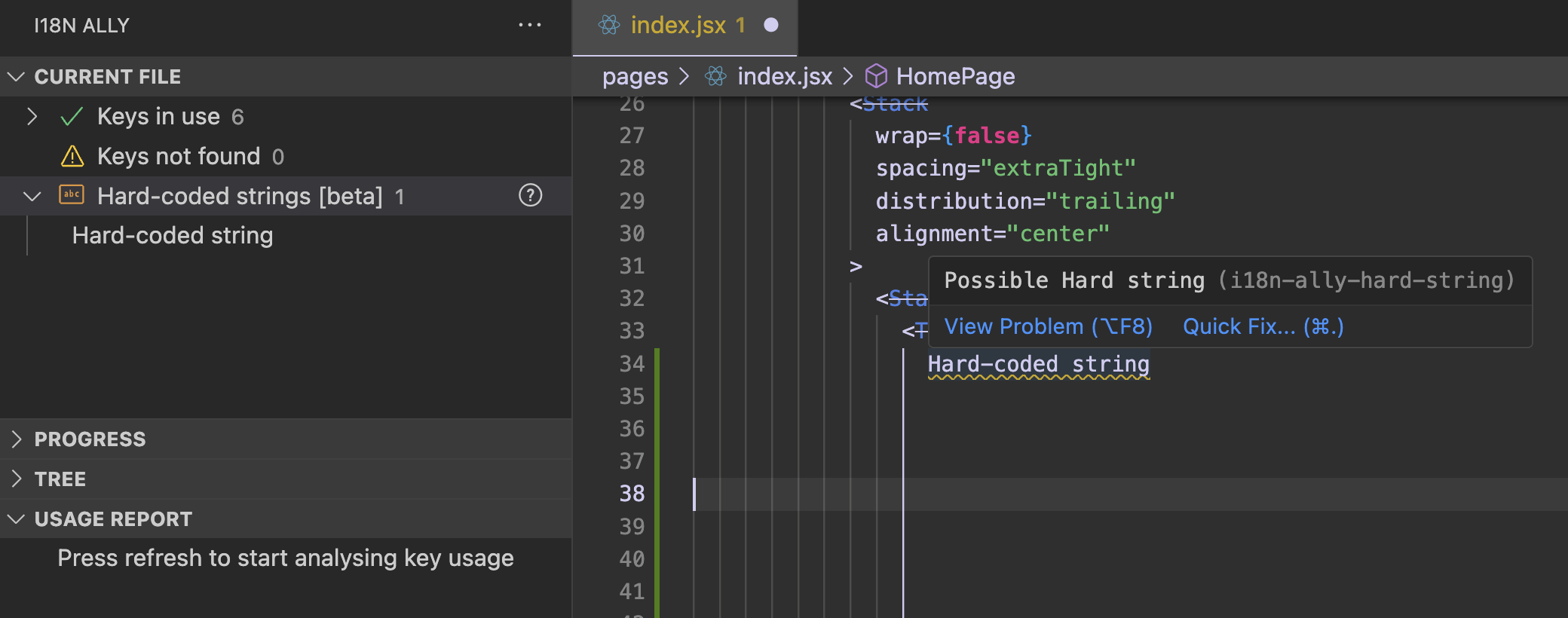 Hard-coded strings feature doesn't work if `i18n-ally.enabledFrameworks` is explicitly set to a ...