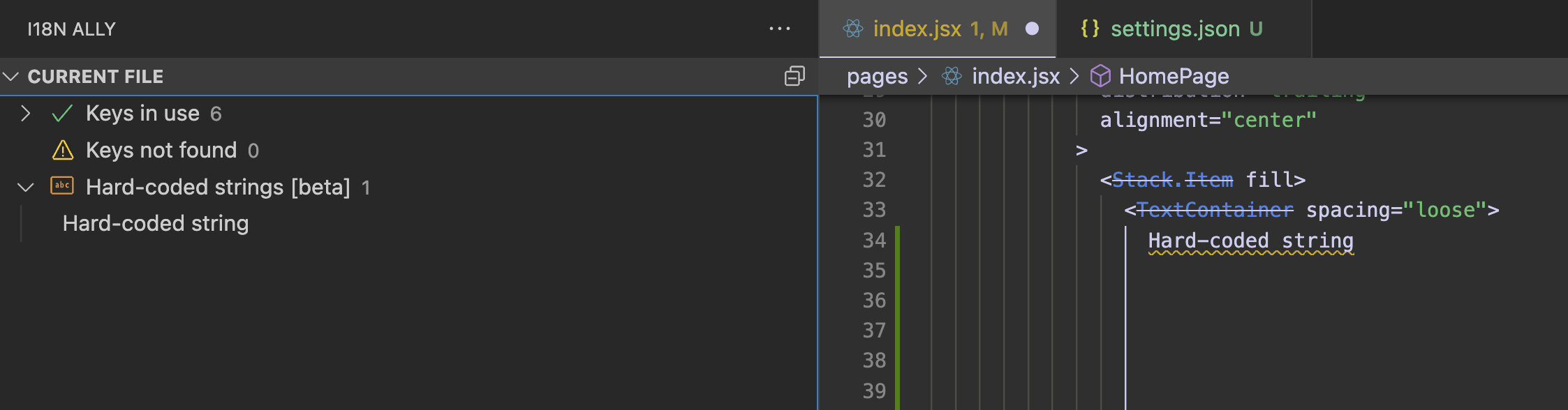 Hard-coded strings feature doesn't work if `i18n-ally.enabledFrameworks` is explicitly set to a ...