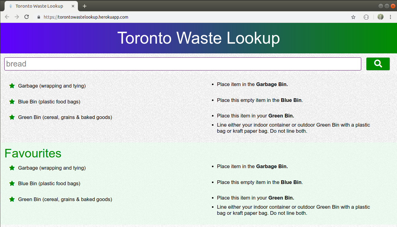 GitHub - Foyin/Toronto-waste-lookup: Uses jquery to look up proper way of disposing types of ...