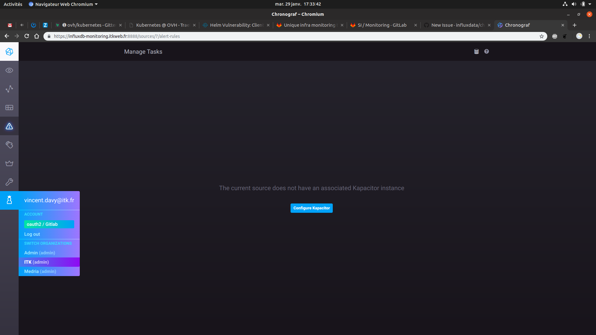 Chronograf Says No Associated Kapacitor Instance But There Is One Declared In Manage Source